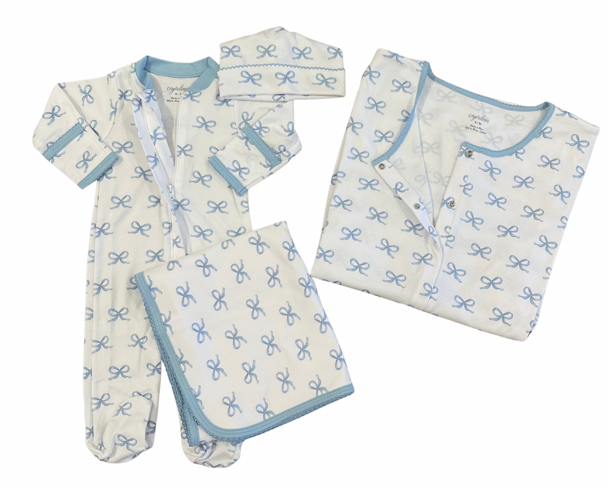 BLUE BOW ZIPPER FOOTIE – Caprilina