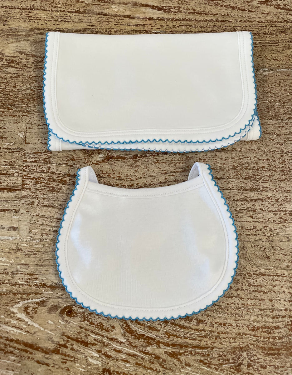 BURP & MINI BIB WHITE WITH PACIFIER BLUE – Caprilina